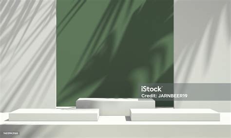 녹색과 흰색 배경과 나무 그림자 여름 제품 모형 배경 3d 렌더링 일러스트레이션이있는 3d 녹색 제품 연단 디스플레이 그림자에 대한 스톡 사진 및 기타 이미지 Istock