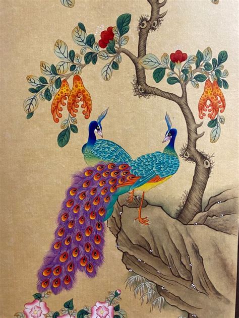 민화 화조도 공작도 민화 새 동양화