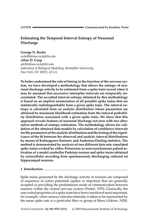 Pdf Estimating The Temporal Interval Entropy Of Neuronal Discharge