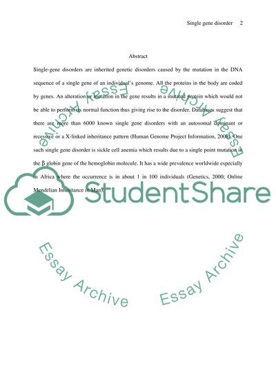 A Single Gene Disorder Research Paper Example Topics And Well Written Essays 1000 Words