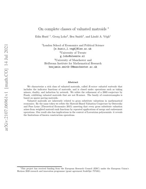 Pdf On Complete Classes Of Valuated Matroids