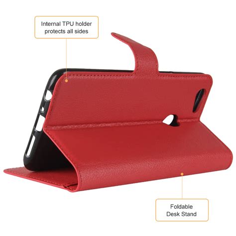Leather Wallet Case For Oppo A F Red