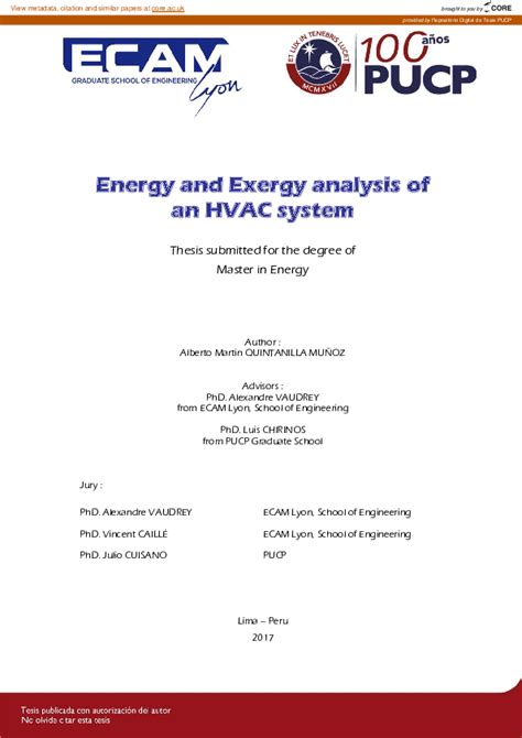 Pdf Energy And Exergy Analysis Of An Hvac System