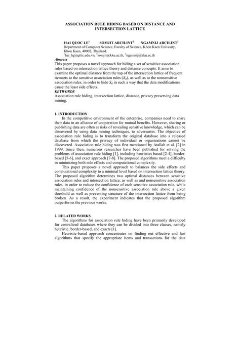 Pdf Association Rule Hiding Based On Distance And Intersection Lattice