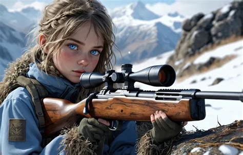 Wallpaper Girl Mountains Snow Sniper Sniper Rifle Ai Art For