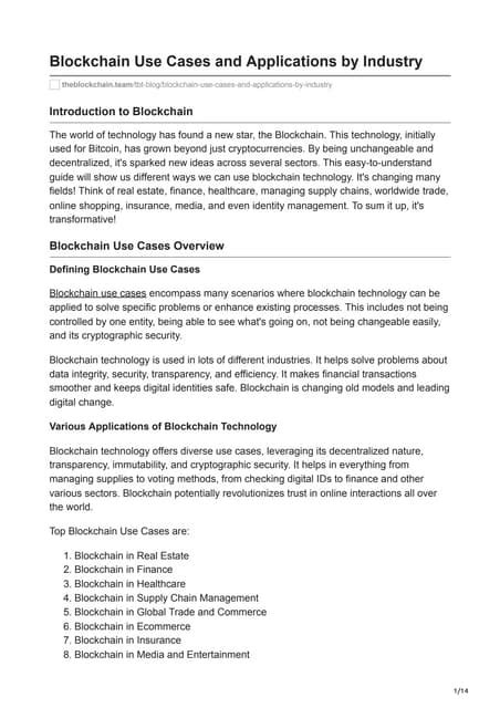 Blockchain Use Cases And Applications By Industry Pdf