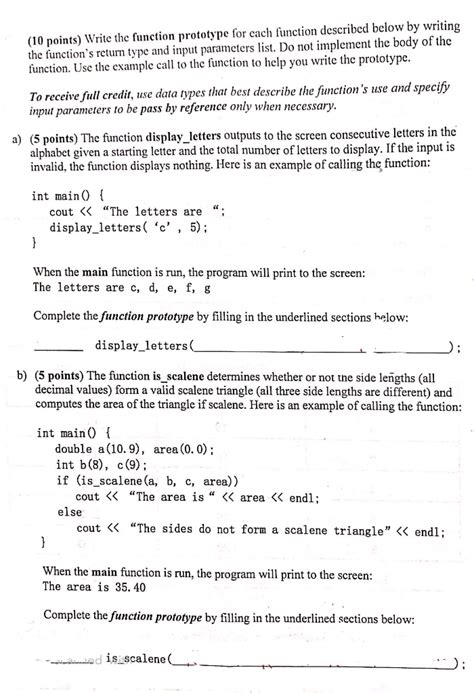 Solved 10 Points Write The Function Prototype For Each