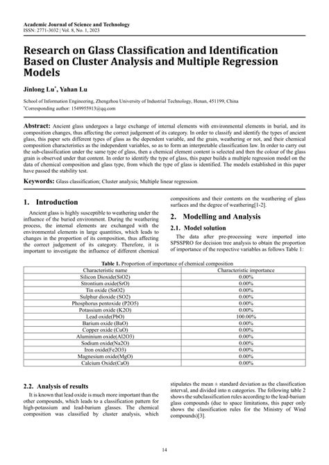 Pdf Research On Glass Classification And Identification Based On Cluster Analysis And Multiple