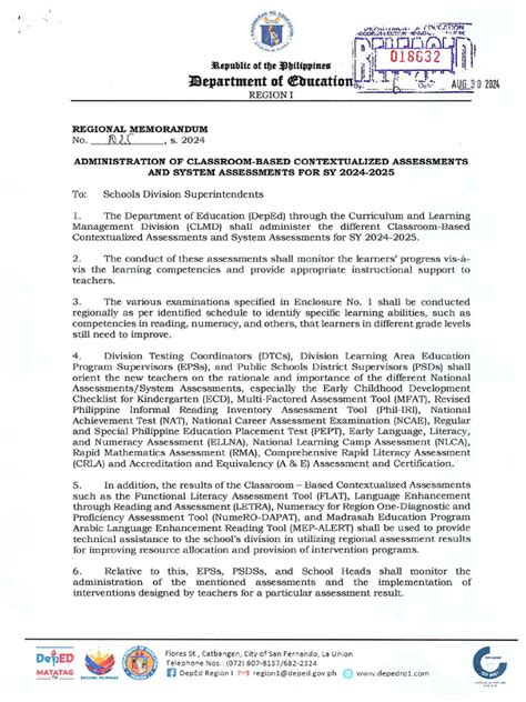 Rm1025s2024 Administration Of Classroom Based Contextualized Assessments And System Assessment