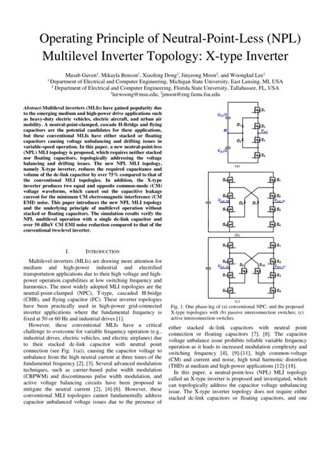 Pdf Operating Principle Of Neutral Point Less Npl Multilevel Inverter Topology X Type Inverter