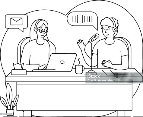 커피 벡터 디자인 팟캐스트 또는 삶의 조각 저널리즘 기호 웹 텔레비전 시리즈 기호 오디오 블로그 저널 스톡 일러스트레이션 동적 협업 팟캐스트 개념과 아침 팟캐스트 노트북에