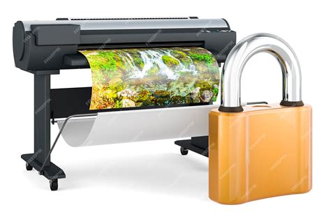 Premium Photo Plotter Large Format Inkjet Printer With Padlock 3d Rendering Isolated On White
