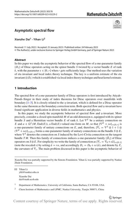 Asymptotic Spectral Flow Request Pdf