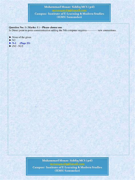 Virtual University Cs610 Computer Network Final Term 2008 Objective Solved Past Papers By Moaaz