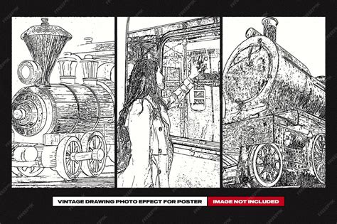 포스터용 빈티지 드로잉 사진 효과 프리미엄 Psd 파일