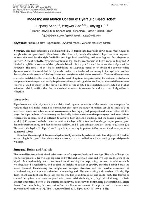 Modeling And Motion Control Of Hydraulic Biped Robot Scientific Net