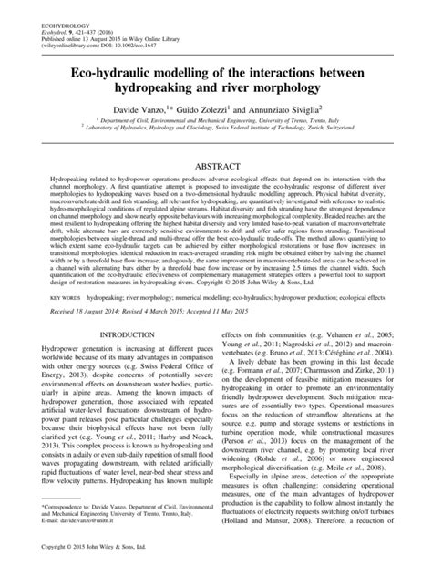 Eco Hydraulic Modelling Of The Interactions Between Hydropeaking And River Morphology Pdf