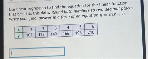 solved use linear regression to find the equation for the