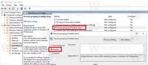 Disable Taskbar Button Combining In Windows 10