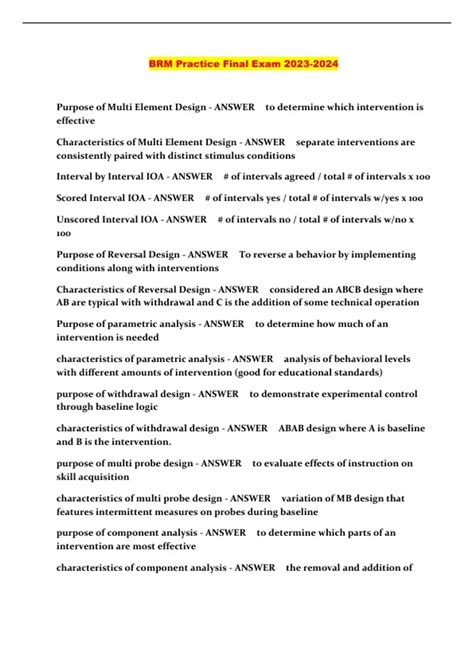 BRM Practice Final Exam BRM Stuvia US