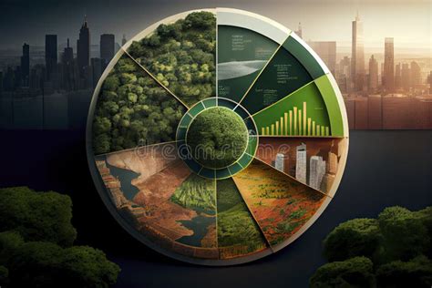 Pie Chart With City And Lush Greenery Environmental Sustainability