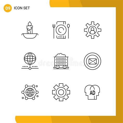 Modern Set Of 9 Outlines Pictograph Of Cart Global Customer Support Database Cloud Stock
