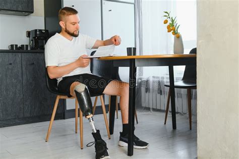 Man Amputee With Prosthetic Leg Disability On Above Knee Transfemoral