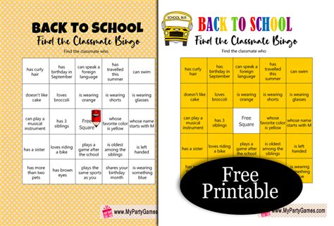Free Printable Find The Classmate Bingo For Back To School