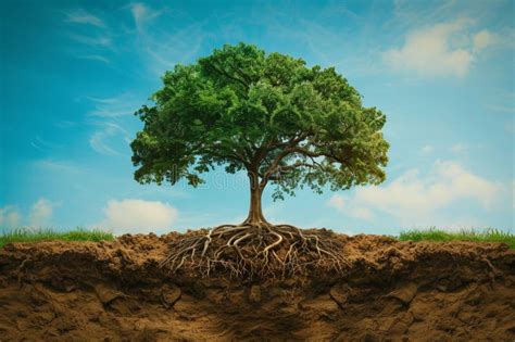 A Tree With Its Roots Visible In The Dirt Stock Photo Image Of Alone Planted