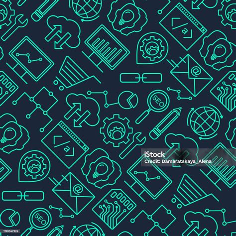 Seo And Development Seamless Pattern With Linear Icons Line Style Optimization Vector Background