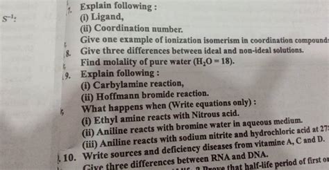 1 Explain Following I Ligand Ii Coordination Number Give One Exa