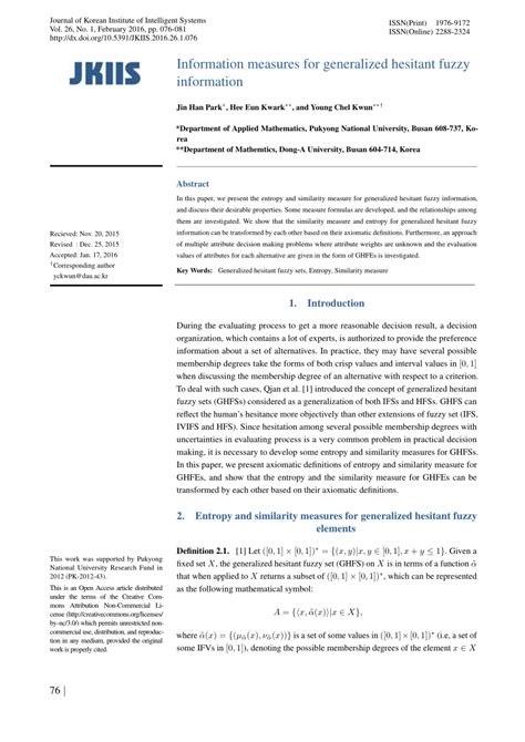 Pdf Information Measures For Generalized Hesitant Fuzzy Information