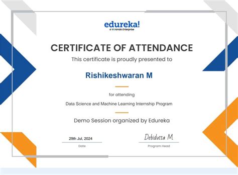 attended a data science and machine learning internship at edureka