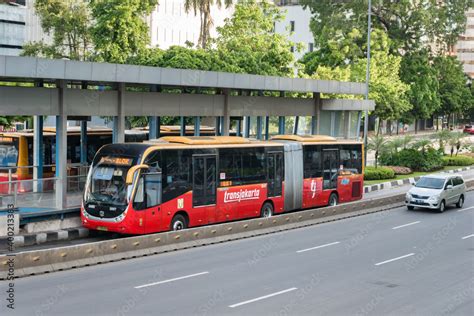 Jakarta Indonesia November 2017 Transjakarta Bus In Downtown