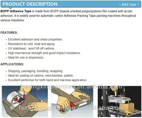 Hs Code For Adhesive Tape Bopp Film Coating With Acrylic And Paper