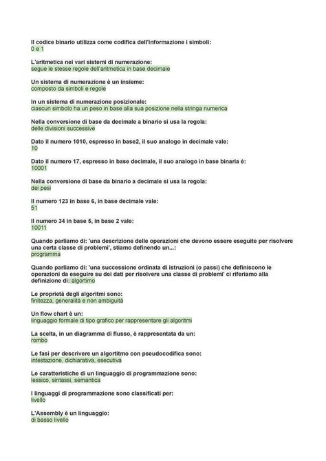 Domande Informatica Il Codice Binario Utilizza Come Codifica Dell