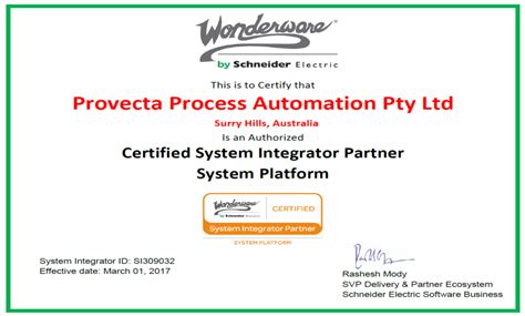 Wonderware Certified System Integrator Partner System Platform Provecta