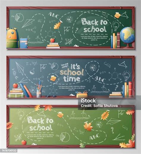 교육위원회 및 학용품이있는 배너 세트 학교 지식의 날 공부로 돌아 오는 배경 벡터 일러스트 레이 션 신학기에 대한 스톡 벡터 아트 및 기타 이미지 Istock