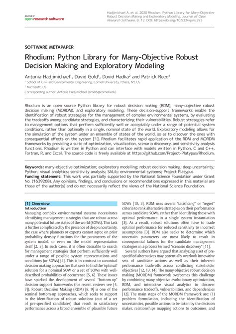 Pdf Rhodium Python Library For Many Objective Robust Decision Making