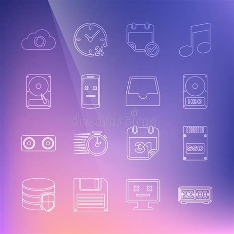 Set Line Retro Flip Clock SSD Card Hard Disk Drive HDD Calendar With Check Mark Dead Mobile