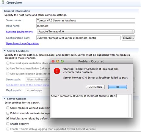 Java Starting Tomcat V Server At Localhost Has Encountered A Problem Stack Overflow Em