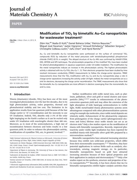 Pdf Modification Of Tio2 By Bimetallic Aucu Nanoparticles For Pdf Modification Of Tio2 By Bimetallic Aucu Nanoparticles For