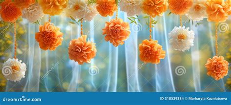 Traditional Indian Floral Garland Toran Made Of Marigold Or Zendu Flower Decorated Temple Or