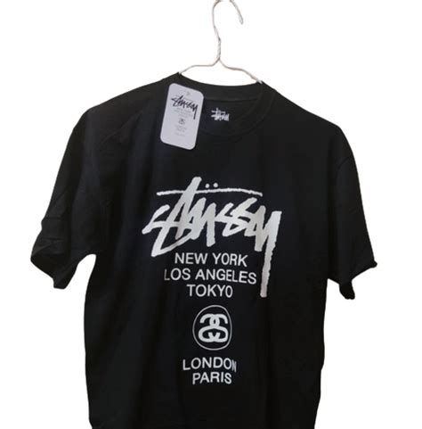 Купить Черная футболка Stussy World Wide Logo унисекс мужская женская ...