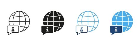 Globe With Information Speech Bubble Icon Set Global Communication Information Sharing And