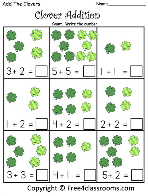 Free Kinder Math Garden Clovers Addition Worksheets