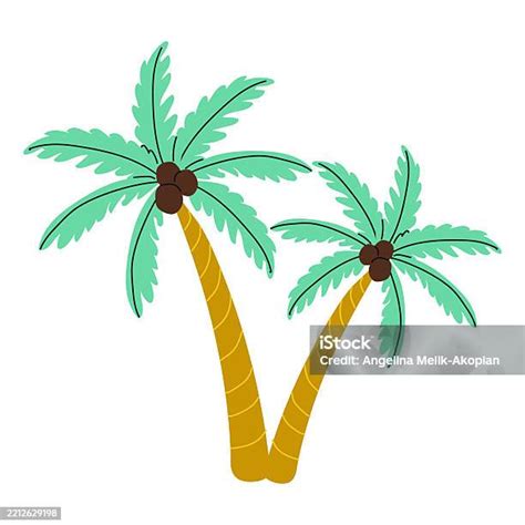 코코넛이 있는 야자수는 햇볕이 잘 드는 환경에서 열대 분위기를 연출합니다 0명에 대한 스톡 벡터 아트 및 기타 이미지 0명 낮 디자인 Istock
