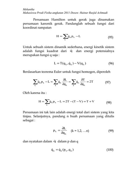 Persamaan Lagrange Dan Hamilton Doc Persamaan Lagrange Dan Hamilton Doc