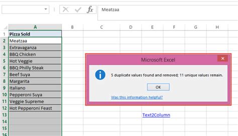 removing duplicate values in excel