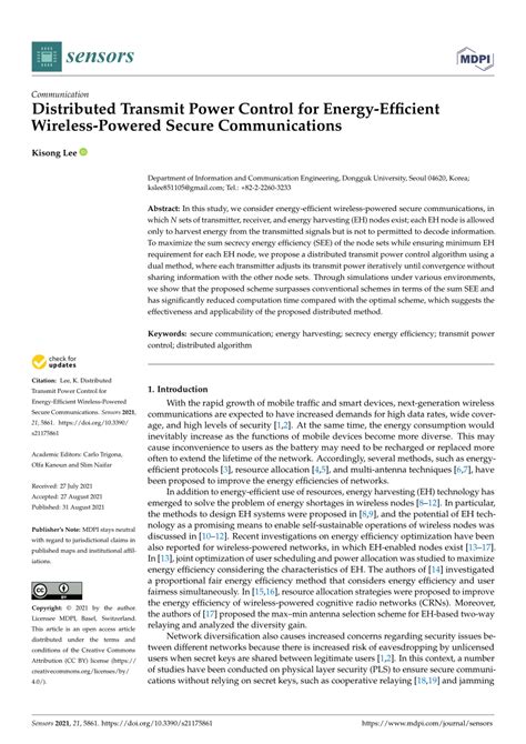 Pdf Distributed Transmit Power Control For Energy Efficient Wireless Powered Secure Communications